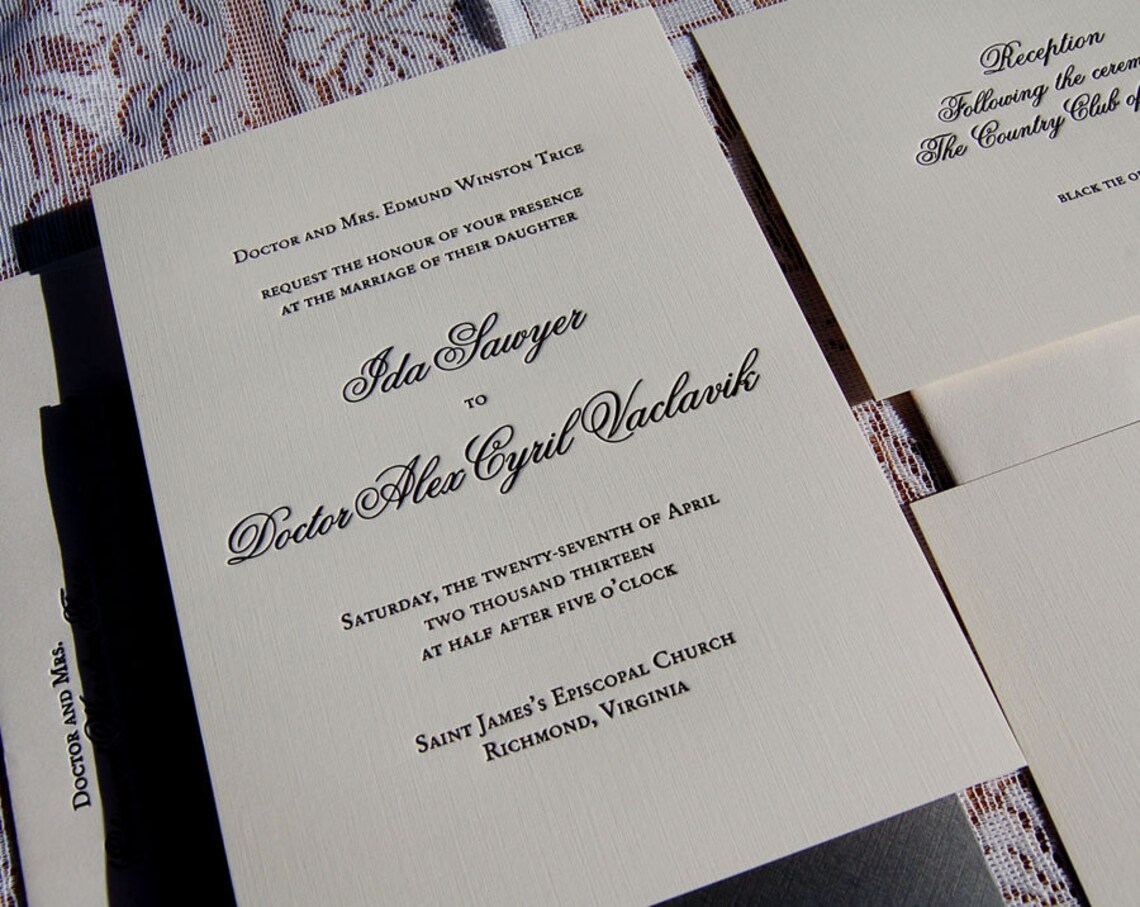 Letterpress Wedding Invitation Sample Wedding Invitation | Etsy