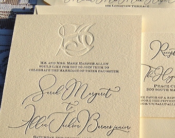 Curved Shape Wedding Invitation Modern Letterpress - Etsy