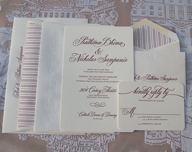Letterpress Wedding Invitation Sample Wedding Invitation - Etsy