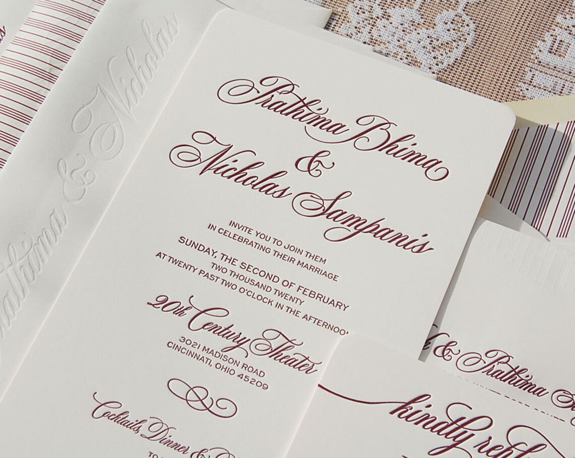 Letterpress Wedding Invitation Sample Wedding Invitation - Etsy