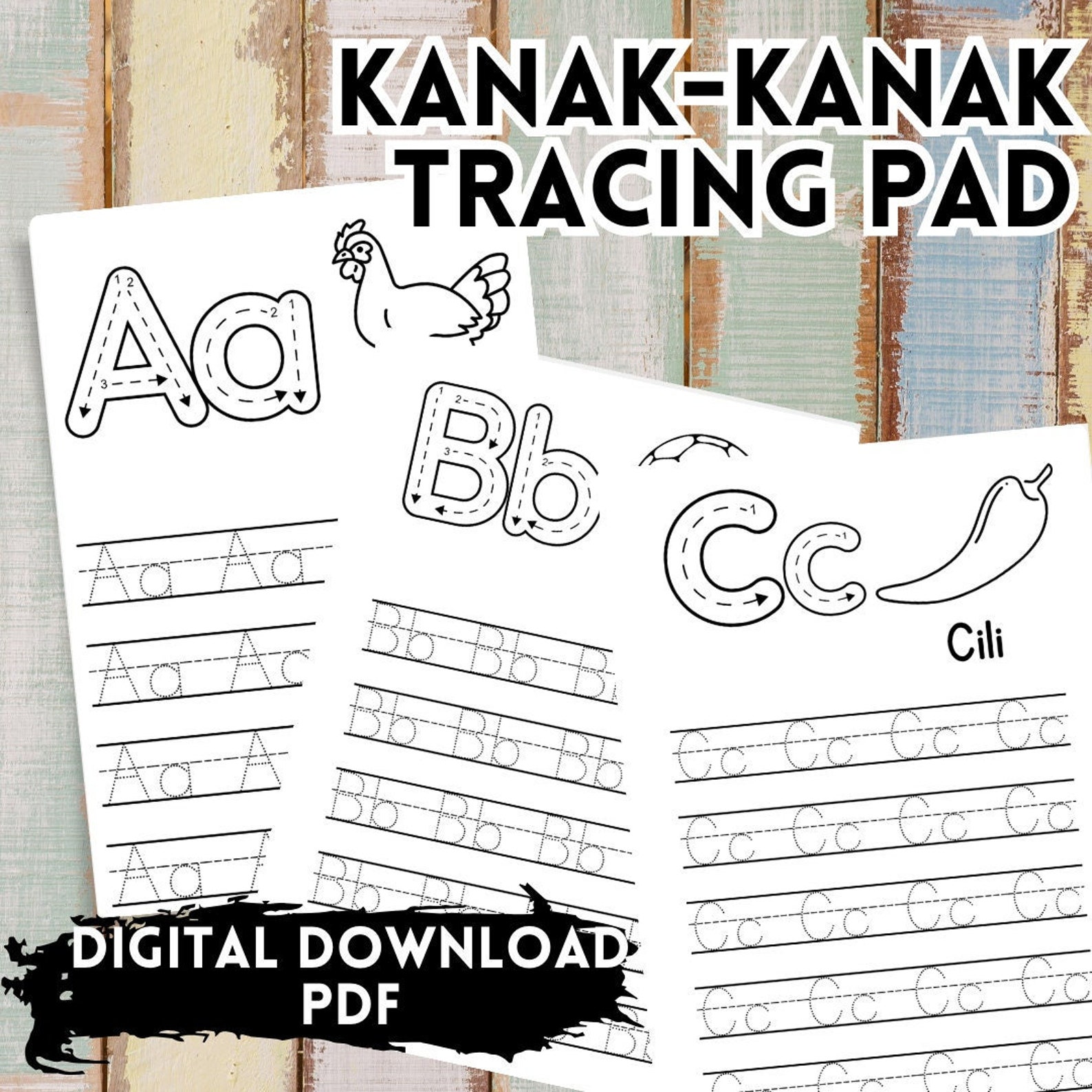 Kanak-kanak Digital Download Tracing Worksheet A-Z Bahasa Melayu - Etsy