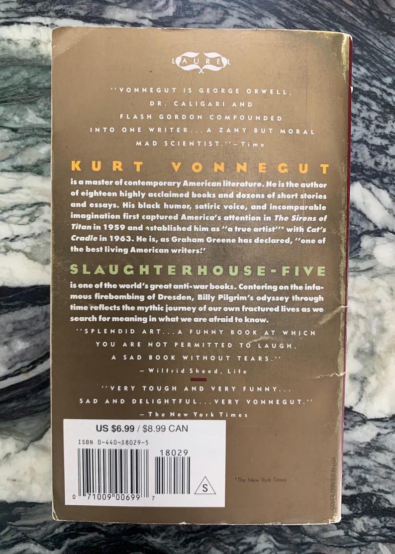 Vintage Book Slaughterhouse Five, Kurt Vonnegut, Laurel Books, 1991 ...