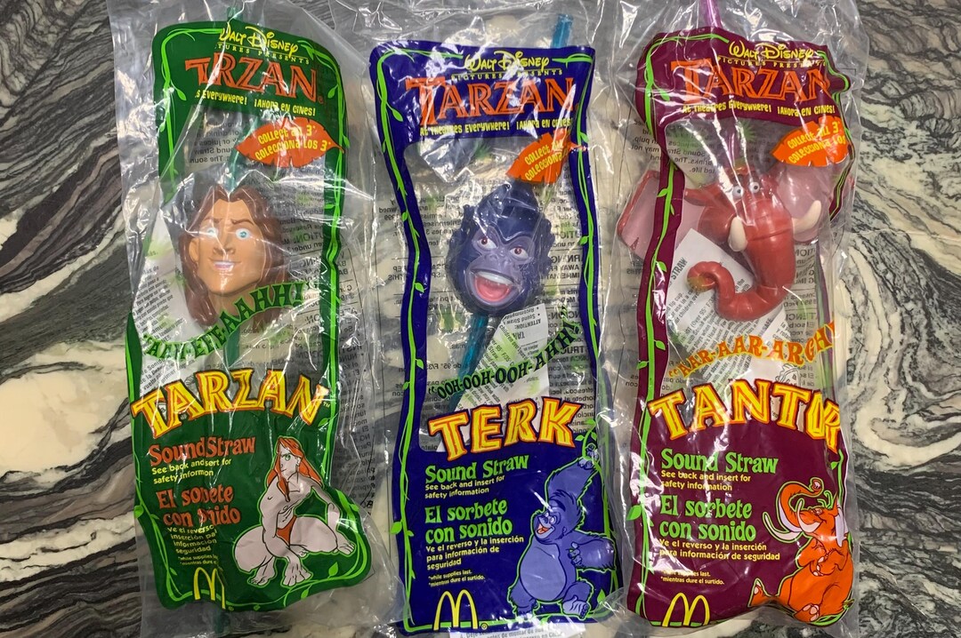 Vintage Toy - Lot of 3, Sealed, Mcdonald Toy, 1999, Tarzan, Sound Straw ...