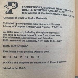 Vintage Book Carlos Castaneda, Journey to Ixtlan, the Lessons of Don Juan, First Pocket Book ...