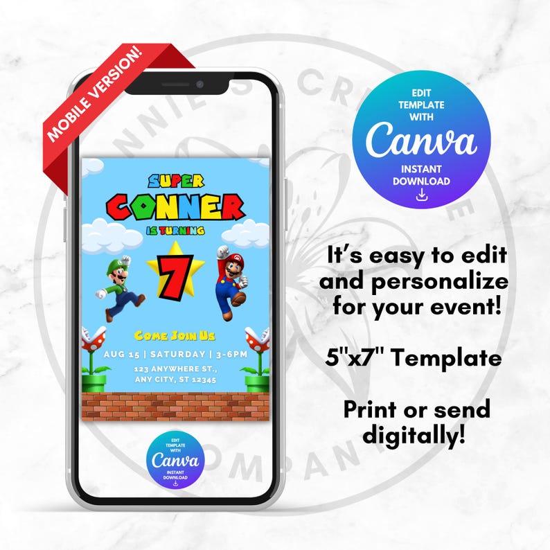 Mario and Luigi Invitation Template, Mario and Luigi Editable Template ...