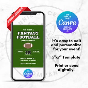 Fantasy Football Invitation Template, Editable Fantasy Football ...
