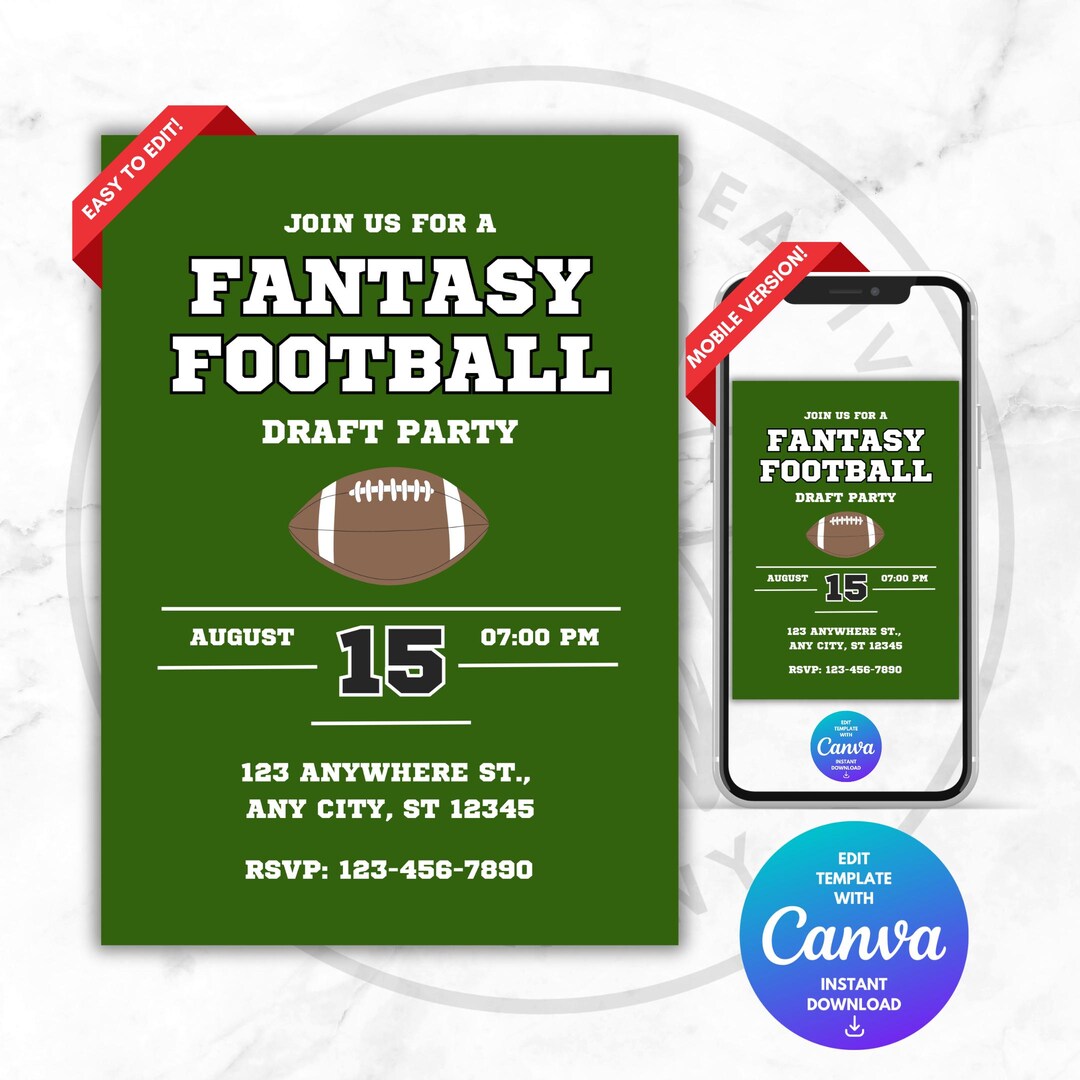 Fantasy Football Invitation Template, Editable Fantasy Football ...