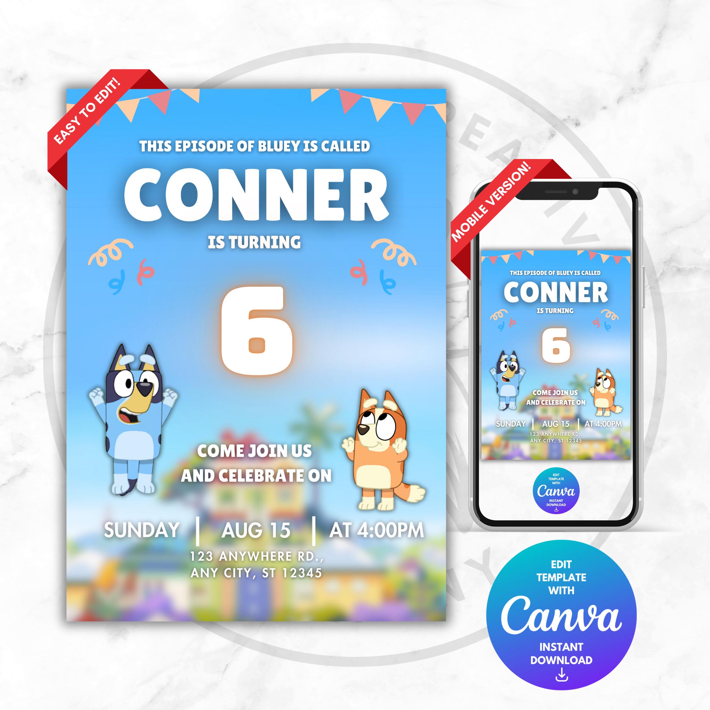 Bluey Birthday Theme Invitation Template, Bluey Birthday Template ...