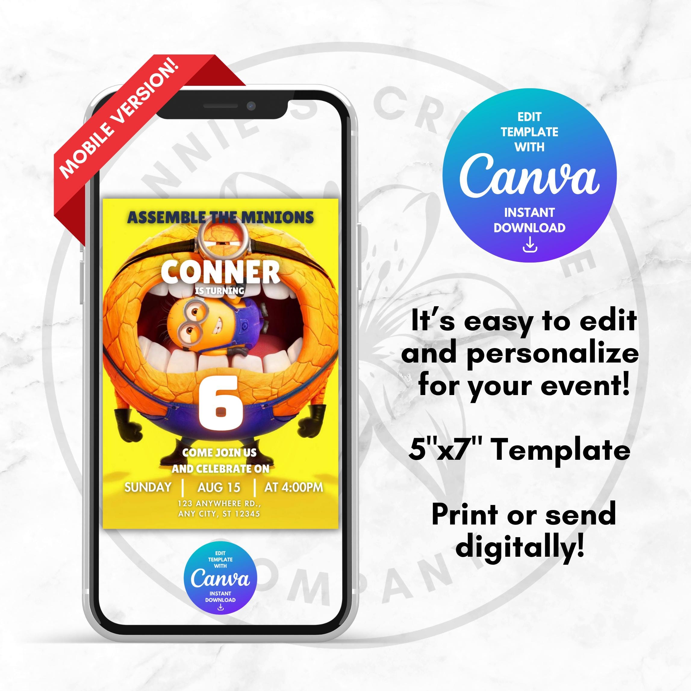 Minions Birthday Party Invitation, Editable and Printable Minions Party ...