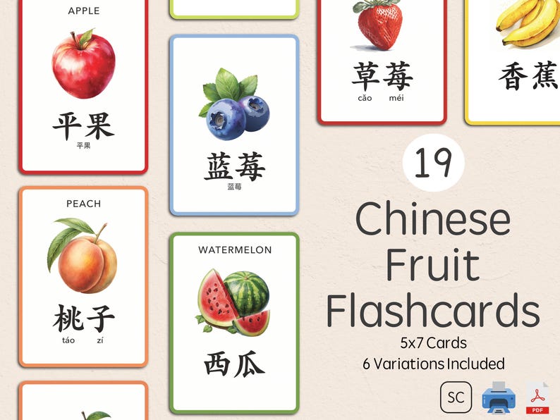 Simplified Chinese Fruit Flashcards Vocabulary Mandarin Bilingual ...
