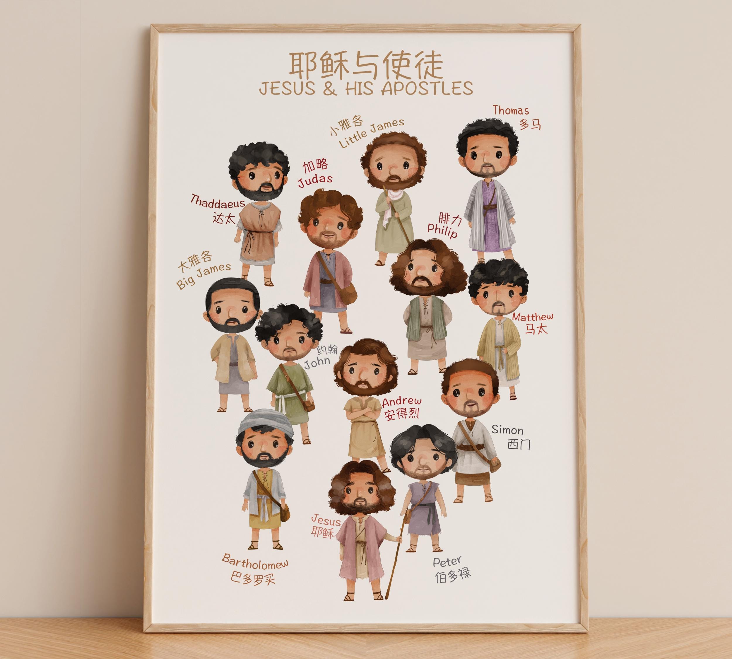 Chinese Jesus and Apostles Poster: Bilingual Mandarin Christian ...