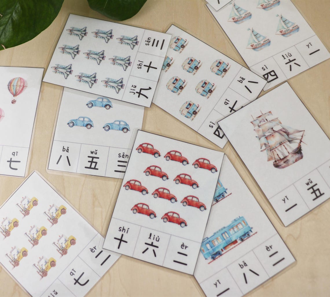 Chinese Number Flash Cards: Mandarin Transportation Counting Activity ...