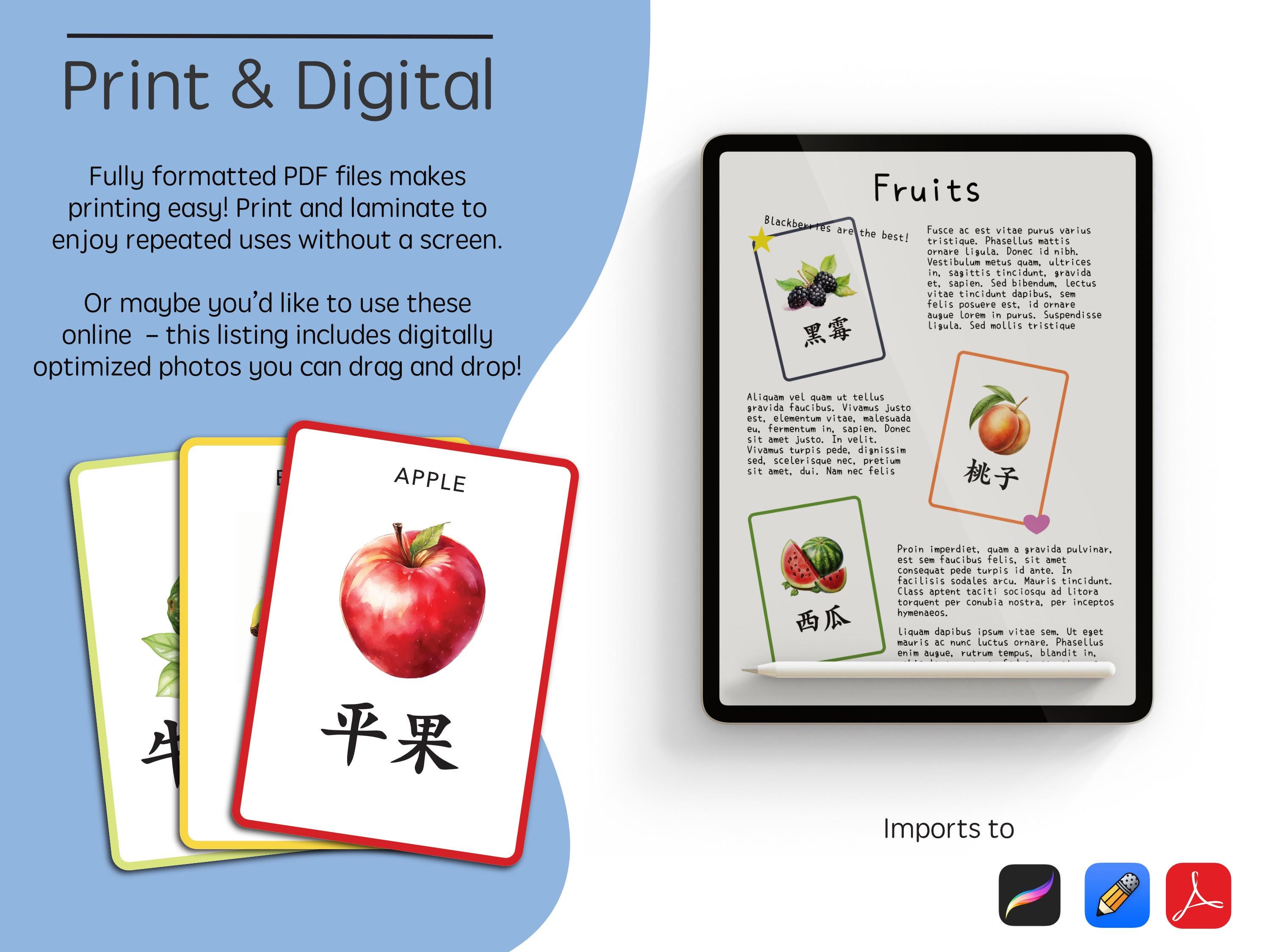 Simplified Chinese Fruit Flashcards Vocabulary Mandarin Bilingual ...