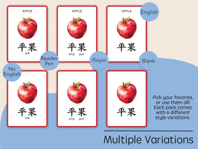 Simplified Chinese Fruit Flashcards Vocabulary Mandarin Bilingual ...