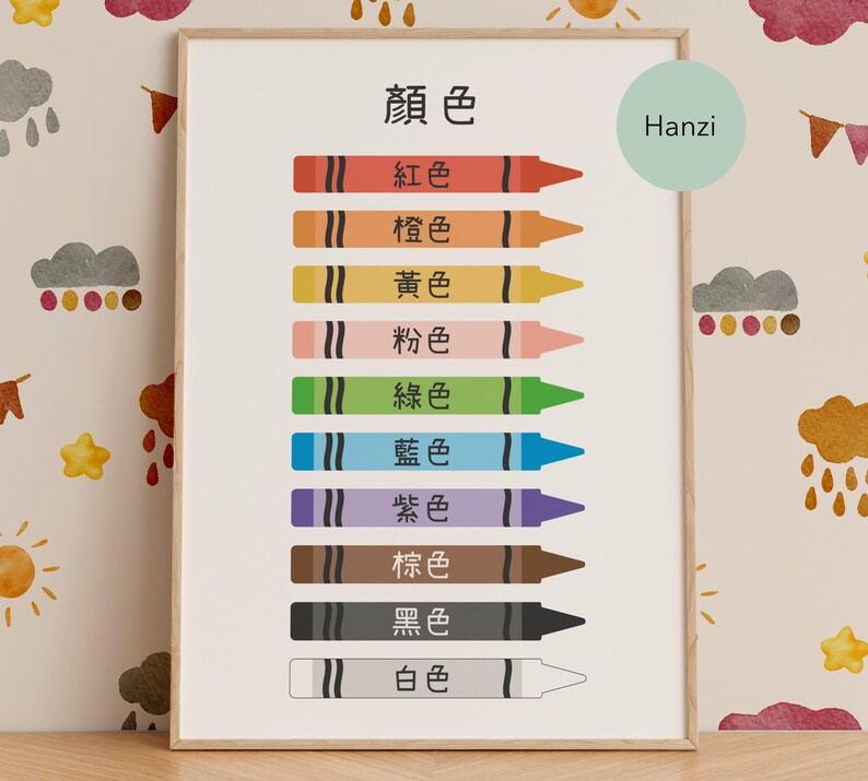 Chinese Colors, Kids Educational Poster, Bilingual Classroom Decor ...