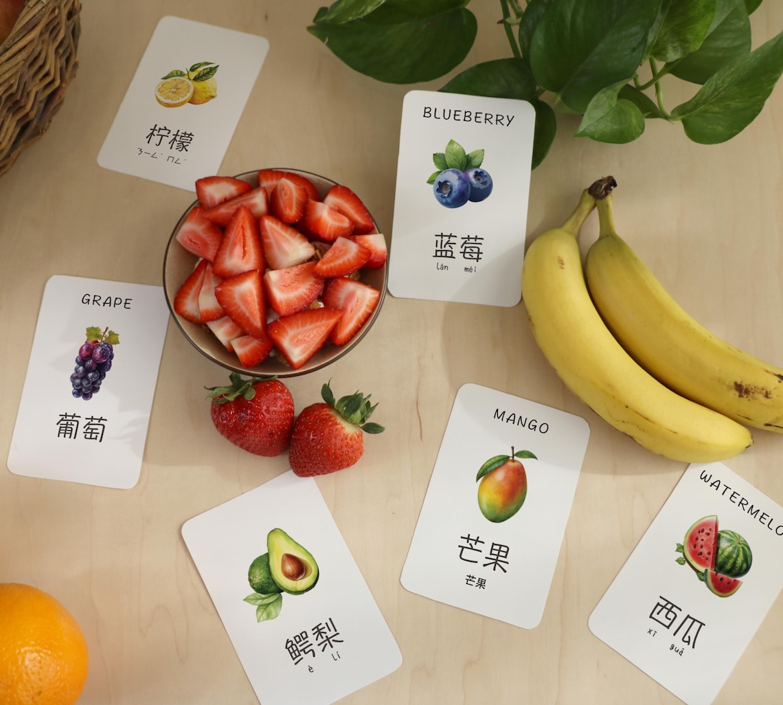 Chinese Fruit Flashcards: Bilingual Mandarin Learning Cards (digital ...