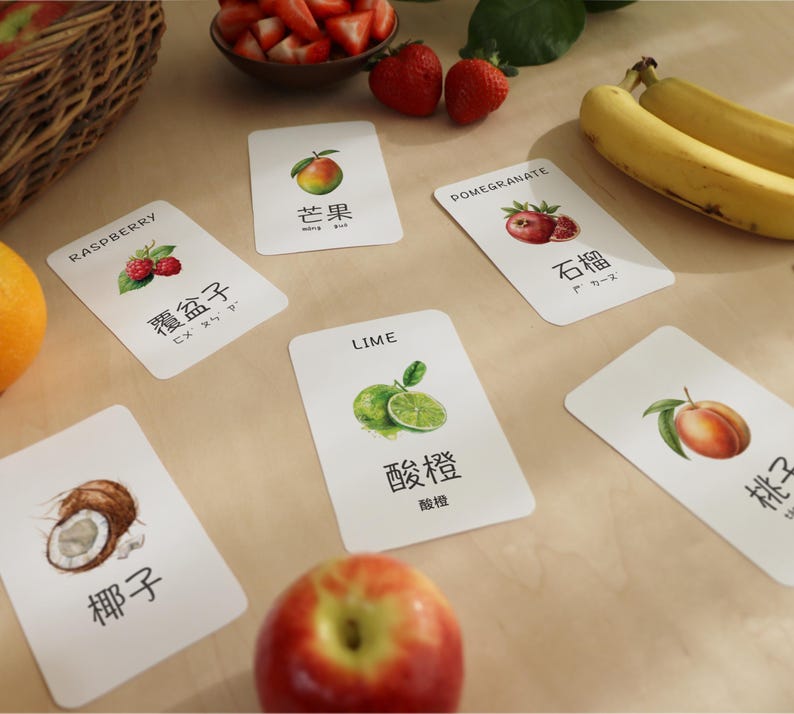 Chinese Fruit Flashcards, Bilingual Vocabulary Cards, Mandarin Language ...
