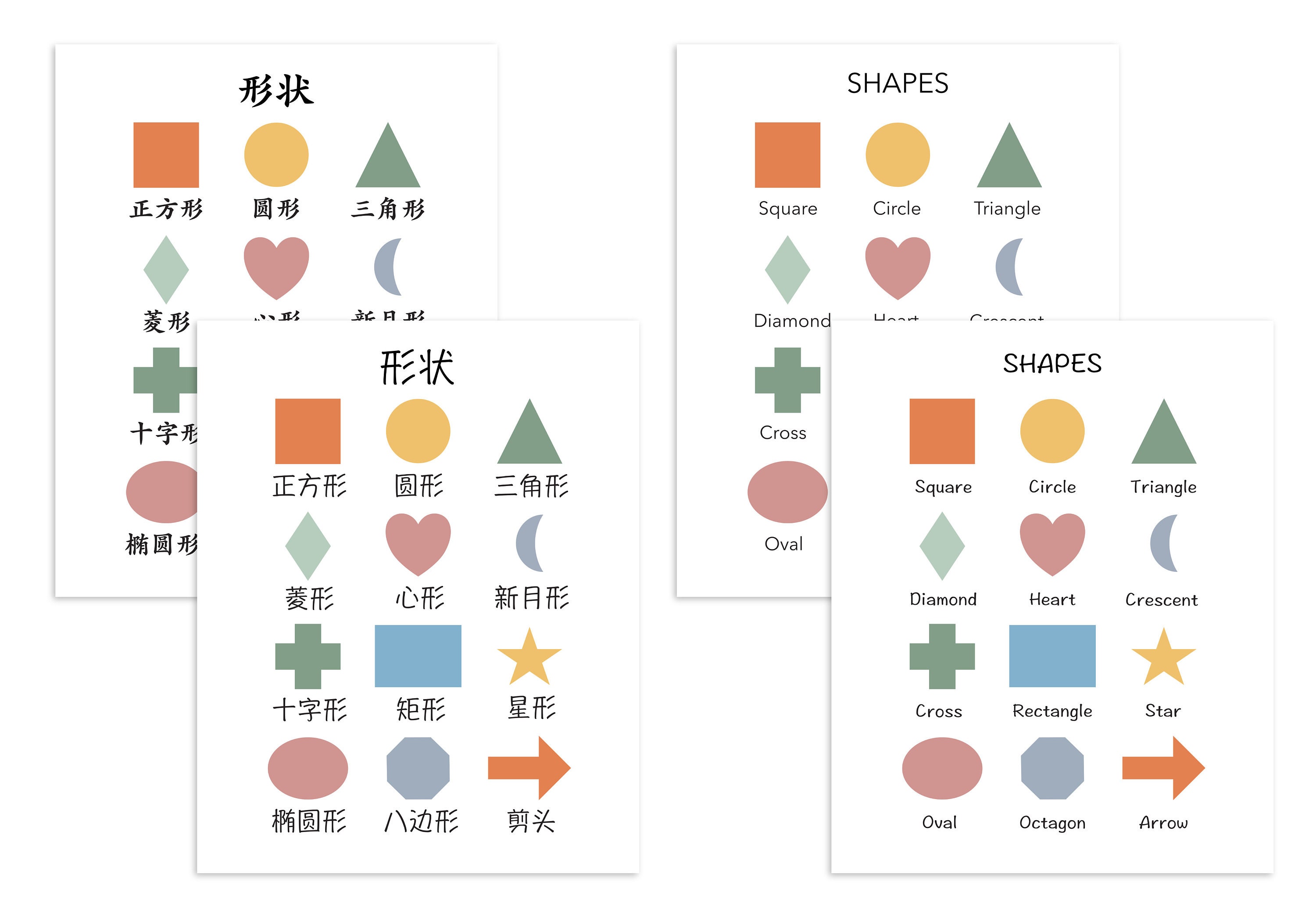 Basic Shapes Mandarin Educational Poster Simplified Chinese & English ...