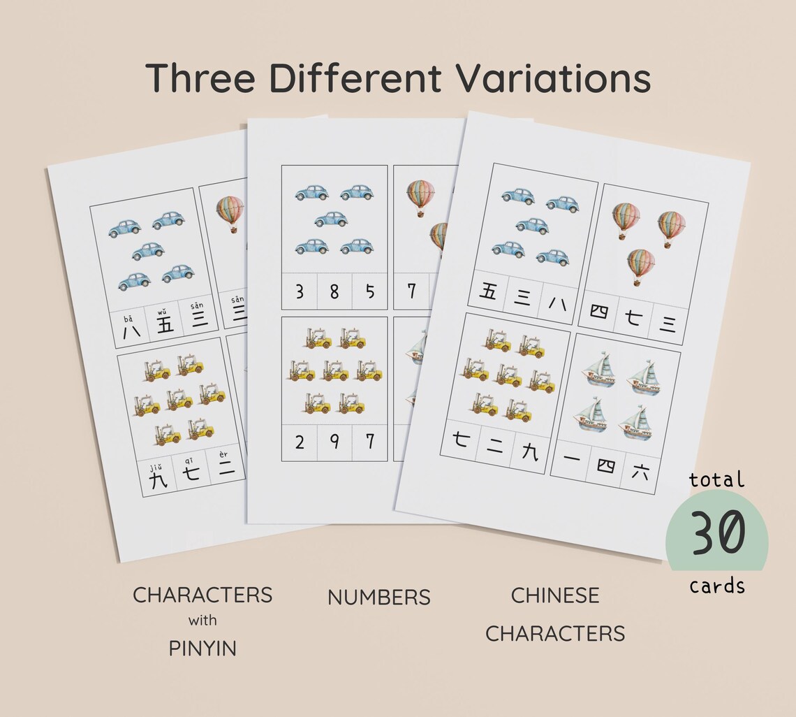 Chinese Number Flash Cards: Mandarin Transportation Counting Activity ...