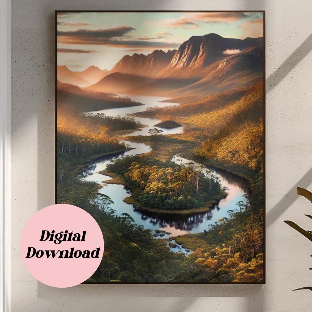 Tasmanian Wilderness River Valley Wall Art, Scenic Landscape, Serene ...