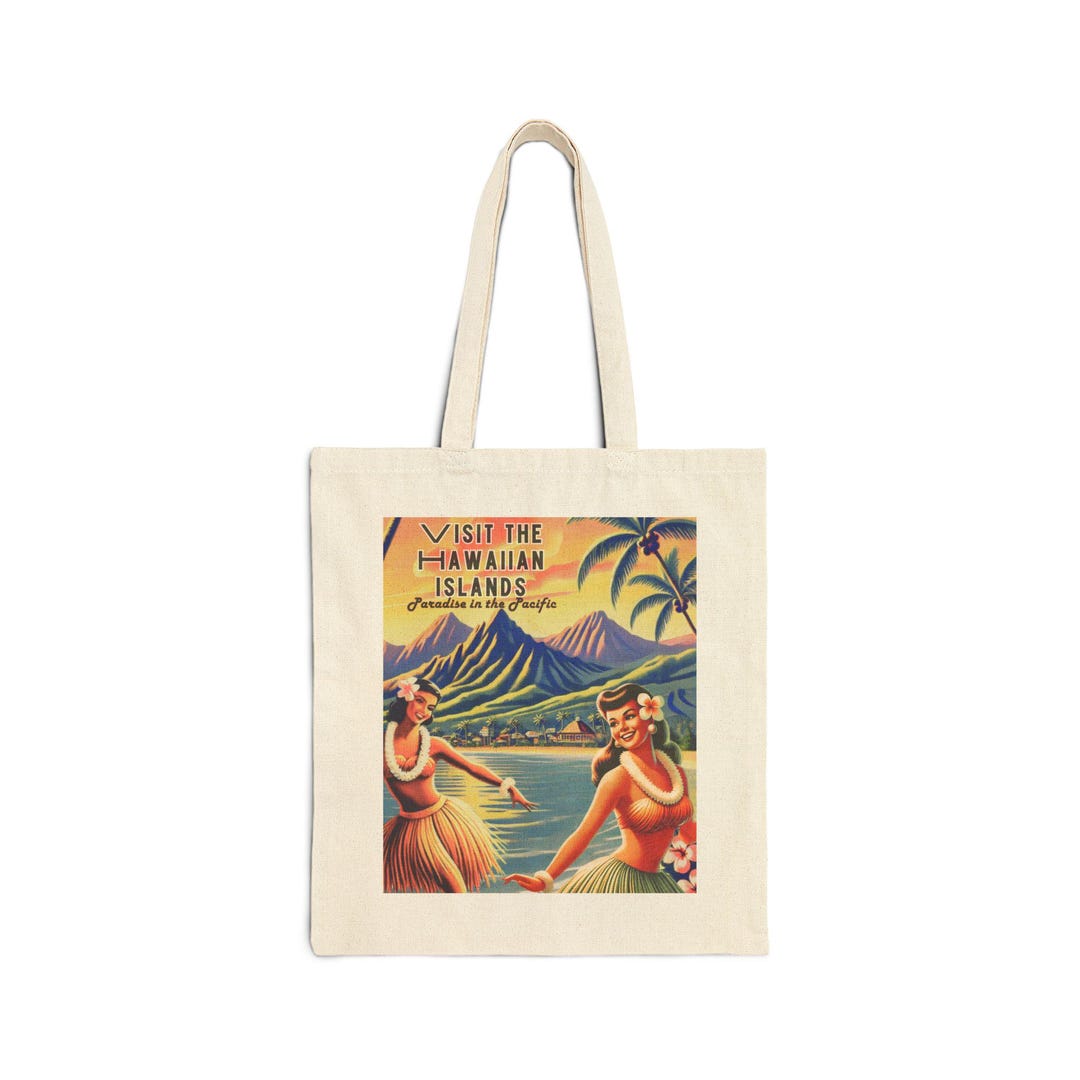 Hawaiian Tote Bag, Vintage Hawaii Travel Design, Beach Grocery Bag, Eco ...