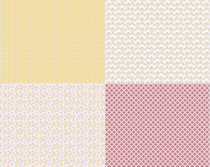 Sew Cherry 2 Fat Quarter Panel Yellow Lori Holt for Riley Blake Designs ...