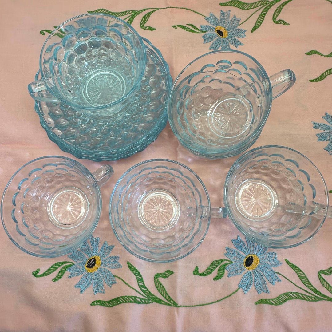 Vintage Light Blue Bubble Glass Teacups and Saucers (set of 6) - Etsy