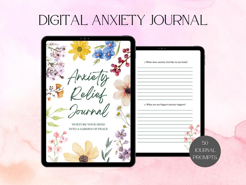Digital Anxiety Journal, 50 Journal Prompts for Anxiety Relief ...