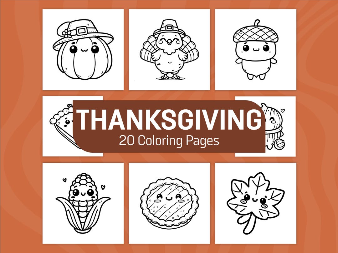 Thanksgiving Coloring Pages: 20 Bold Line Art Designs (digital Download ...