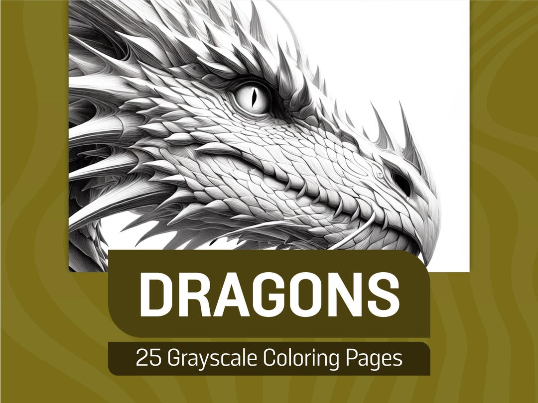 Realistic Dragon Coloring Pages: Grayscale Fantasy Art (PDF) - Etsy
