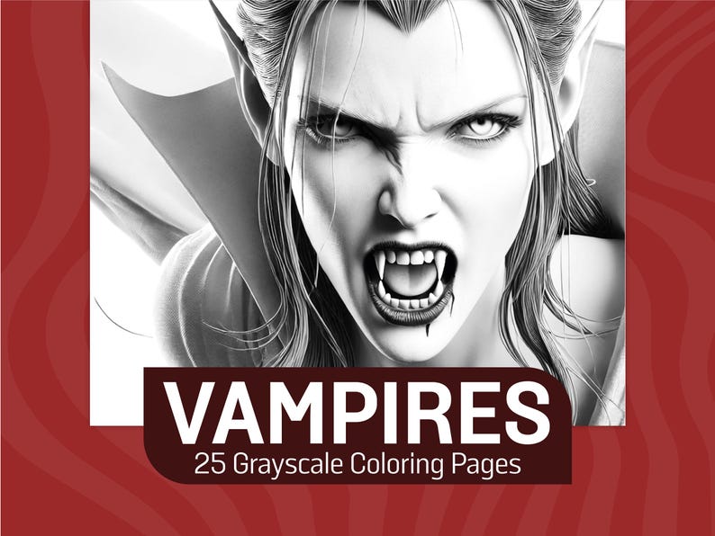 Grayscale Vampire Coloring Pages for Adults & Kids Man and Woman ...