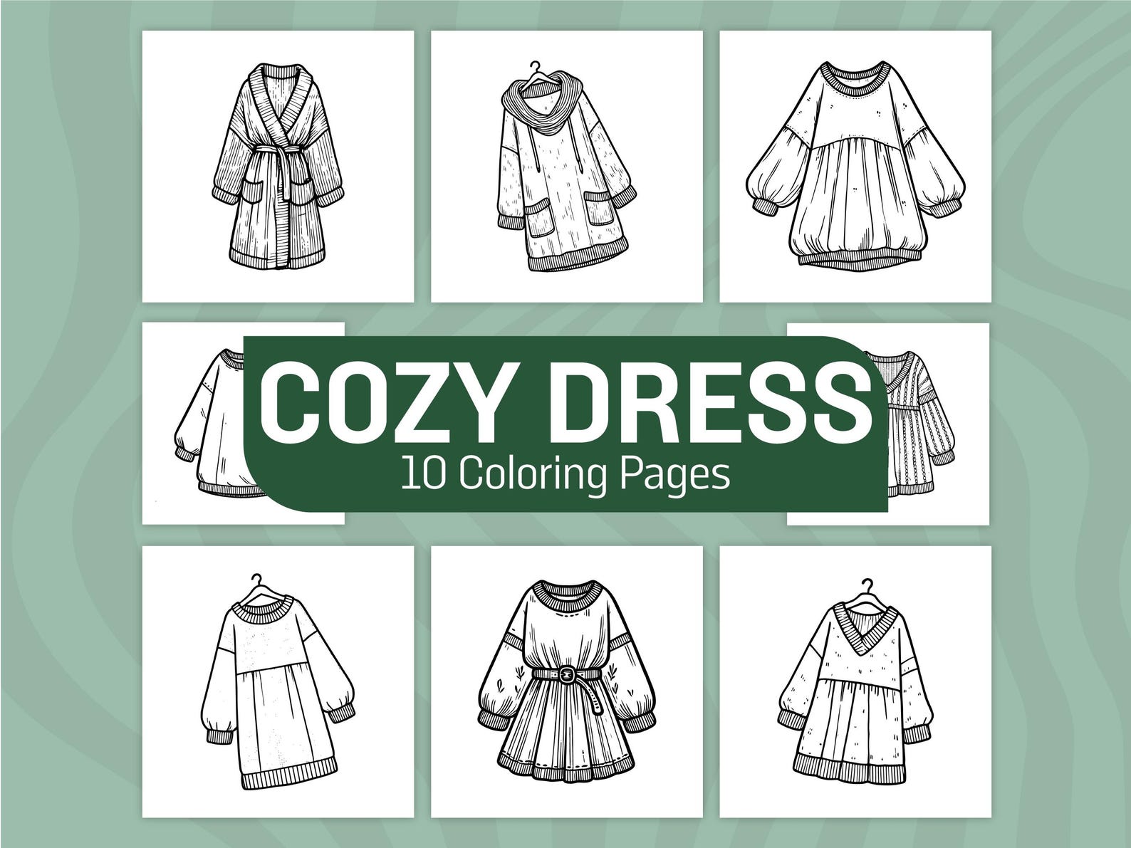 Cozy Dress Coloring Pages for Adults and Kids – Bold Line and Easy ...