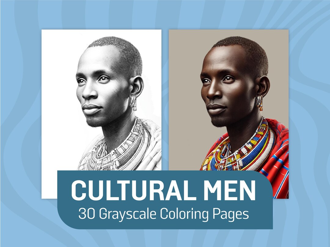 Cultural Men Coloring Pages for Adults | Grayscale Traditional Man ...