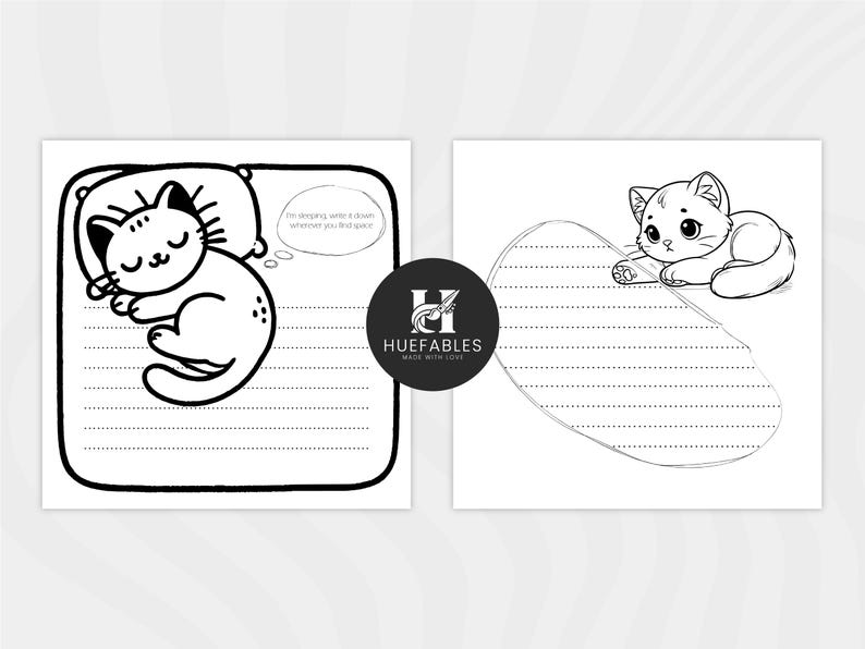 10 Cute Coloring Note Pages Printable Cats Coloring Note Pages Instant ...