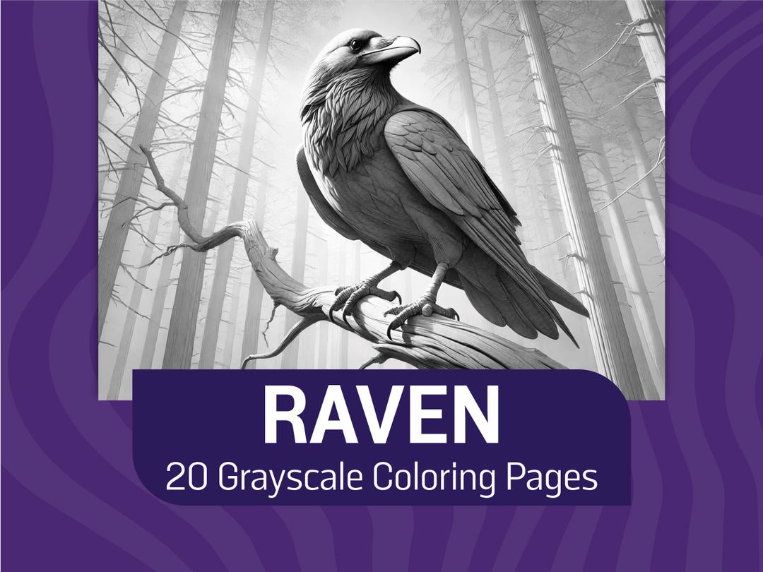 Grayscale Raven Coloring Pages for Adults: Gothic Bird Drawings ...