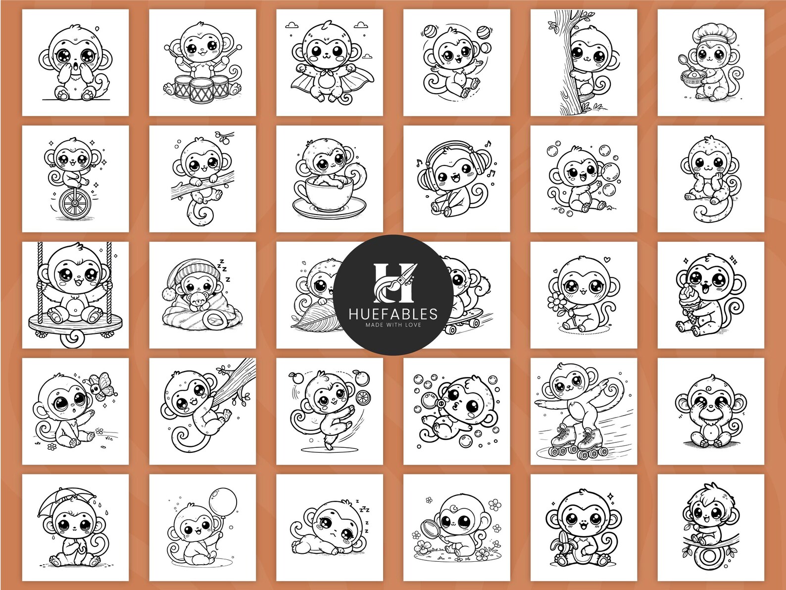 Kawaii Baby Monkey Coloring Pages | Cute Monkeys Coloring Sheets for ...