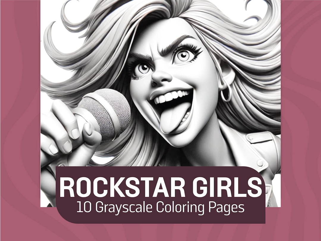 Grayscale Rockstar Girls Coloring Pages for Adults & Kids – Rockstar ...