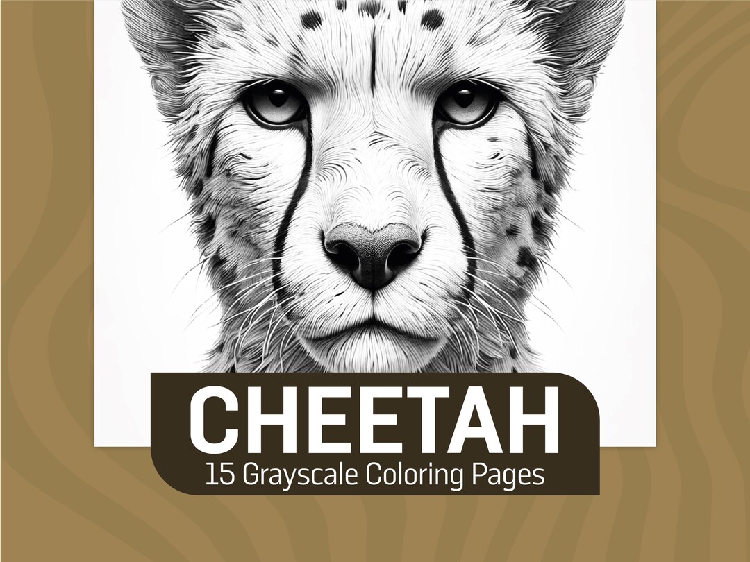 Grayscale Cheetah Coloring Pages for Adults & Kids Realistic Cheetah ...