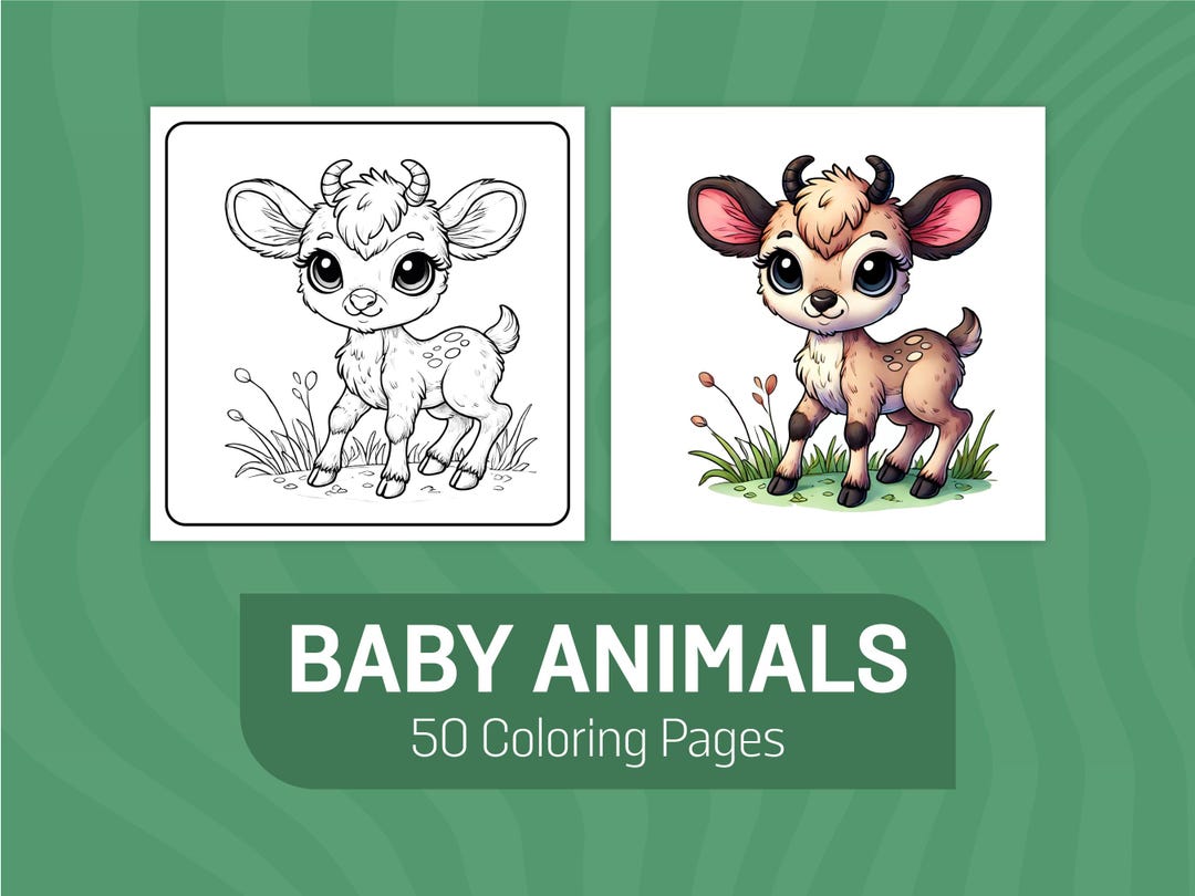 50 Baby Animals Coloring Pages - Instant Download Printable Coloring ...