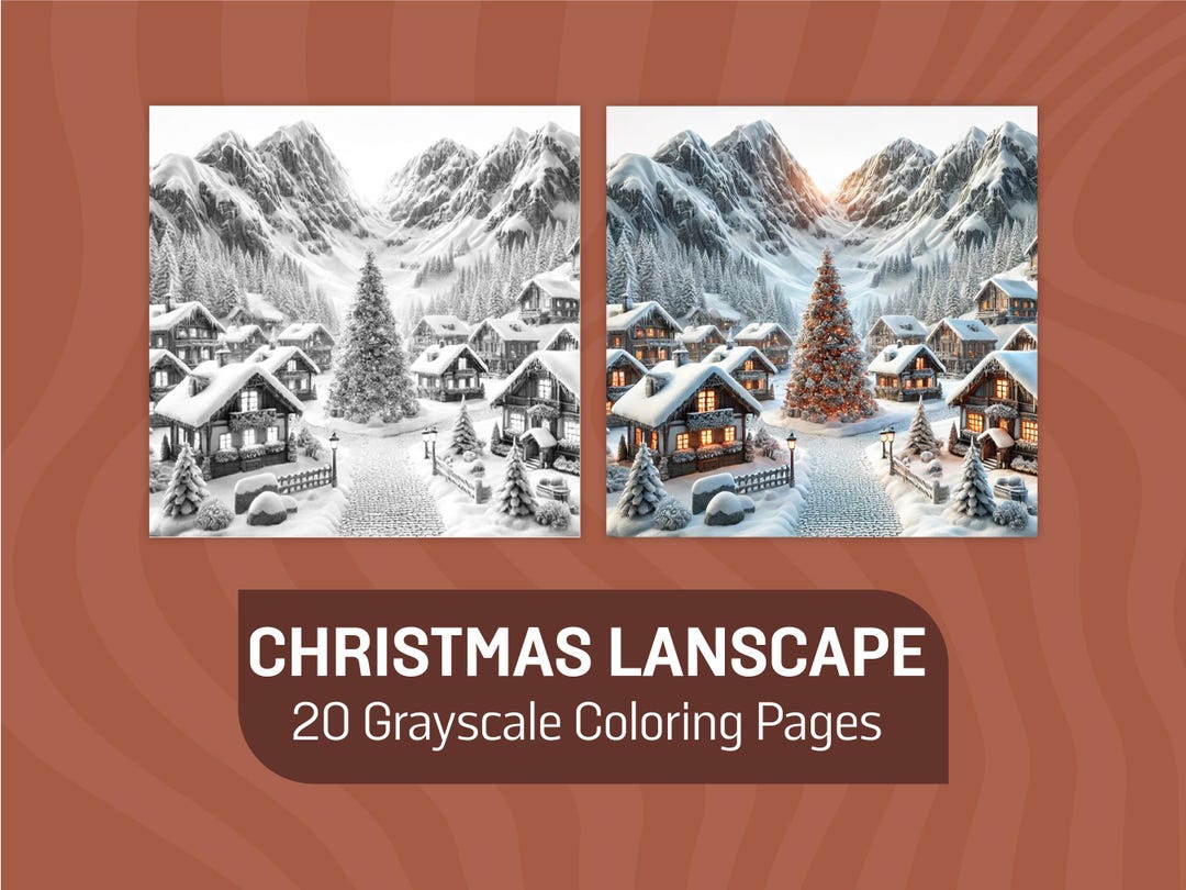 Christmas Landscape Coloring Pages | Grayscale Winter Scenes Coloring ...