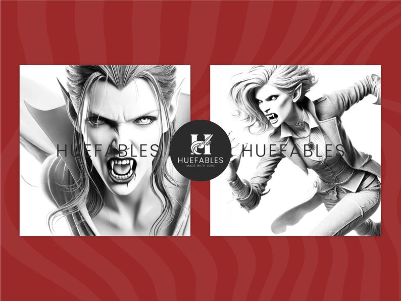 Grayscale Vampire Coloring Pages for Adults & Kids Man and Woman ...