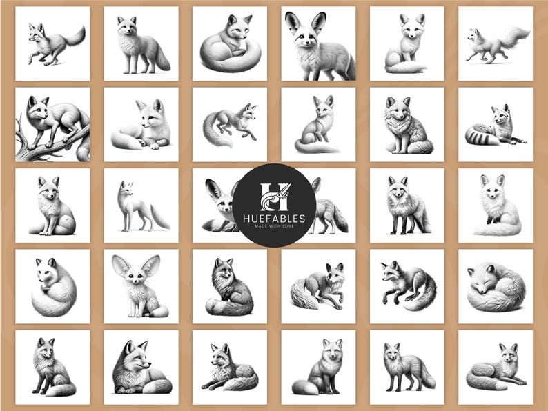 Fox Coloring Pages | Digital Download | Grayscale Printable Fox ...