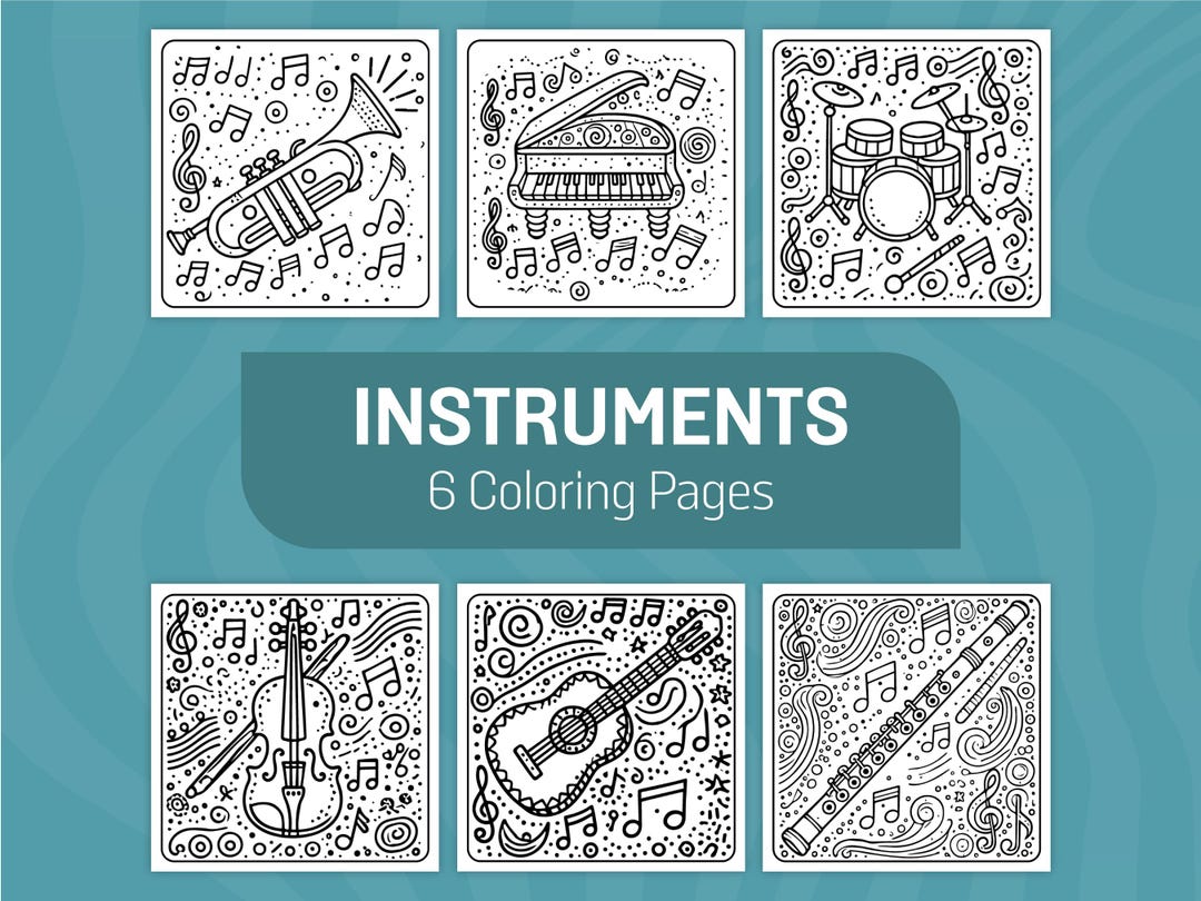 Musical Instruments Coloring Pages: Kids' Printable Activity (PDF) - Etsy
