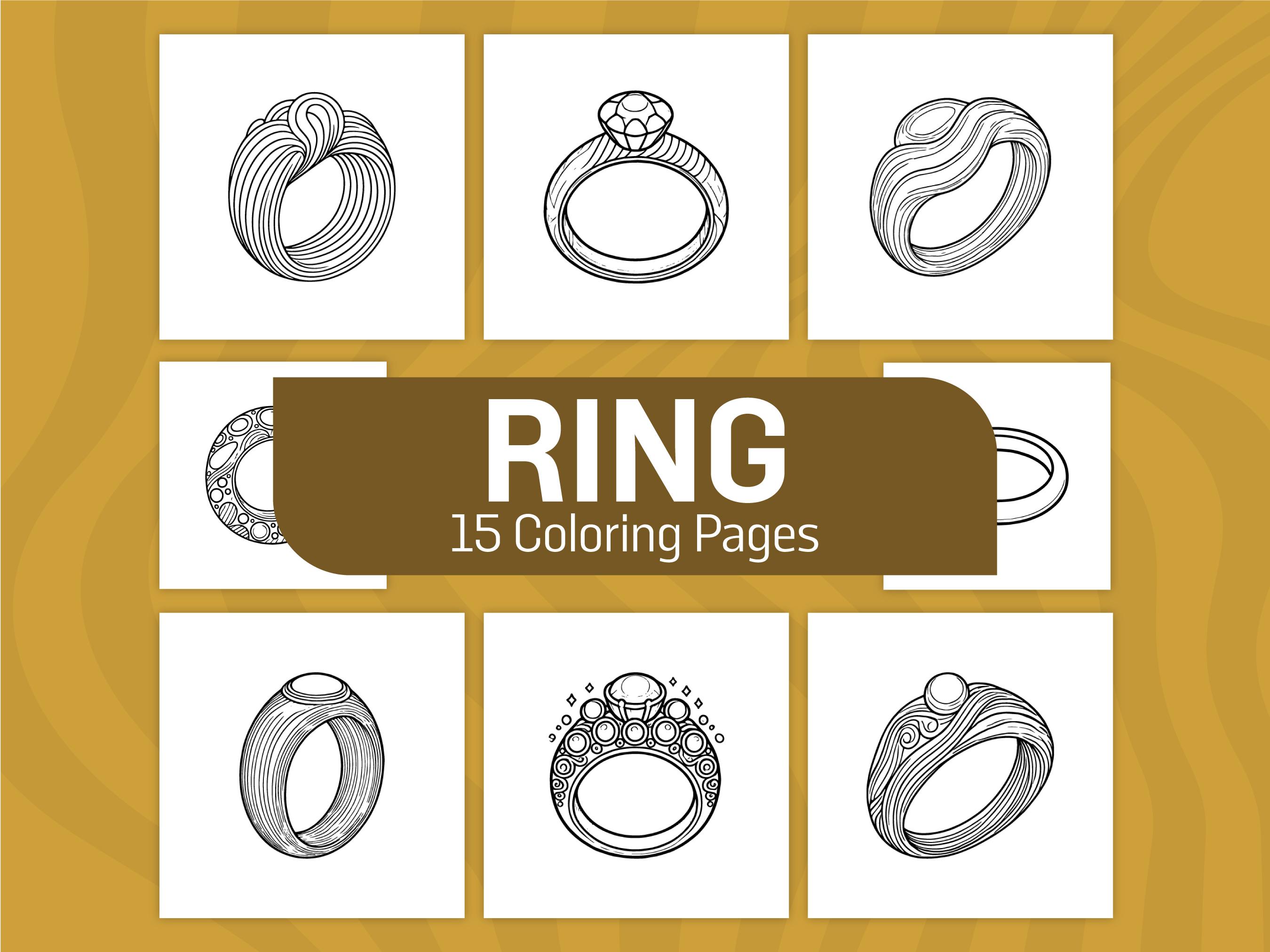 Ring Coloring Pages Jewelry Coloring Sheets for Kids & Adults Digital ...