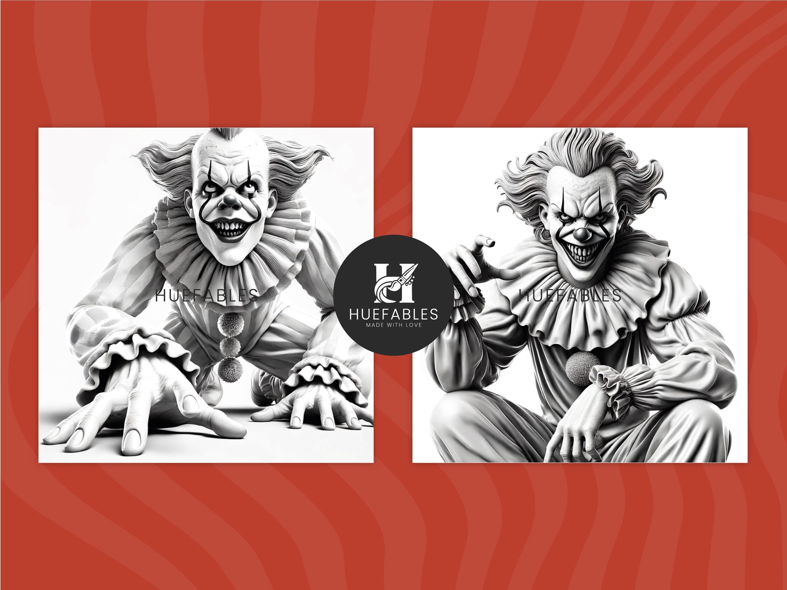Grayscale Spooky Clown Coloring Pages for Adults and Kids 10 Scary ...