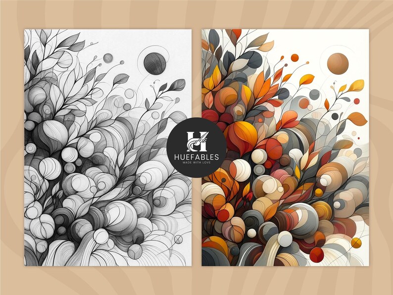 Abstract Autumn Coloring Pages for Adults Grayscale Fall Landscape ...