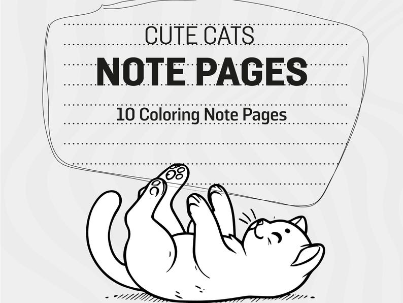 10 Cute Coloring Note Pages Printable Cats Coloring Note Pages Instant ...