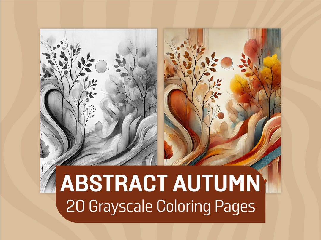 Abstract Autumn Coloring Pages for Adults | Grayscale Fall Landscape ...