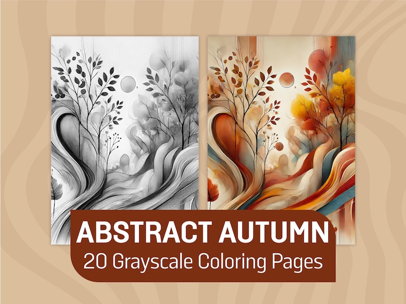 Abstract Autumn Coloring Pages: Grayscale Fall Art (PDF) - Etsy