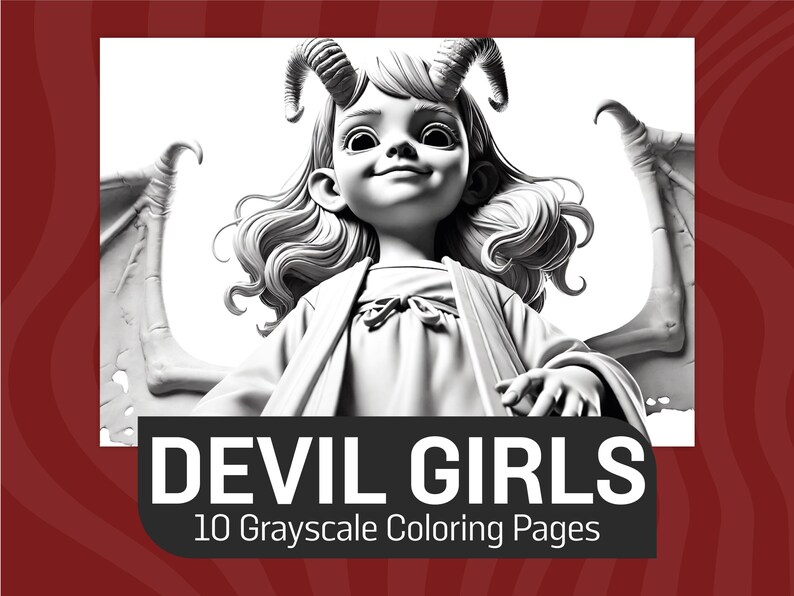 Grayscale Devil Girls Coloring Pages for Adults & Kids | Creepy Devil ...